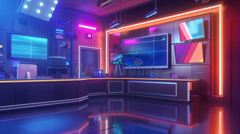 Modern Digital Studio with Vibrant Neon Lighting and Screens ...