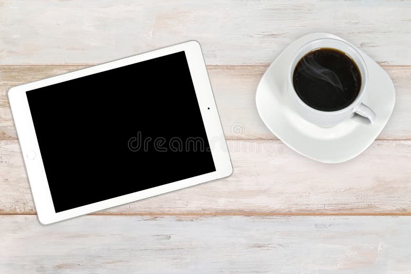 Modern Digital Tablet with Coffee Stock Photo - Image of background ...