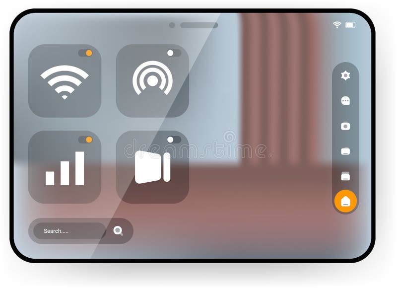 Tablet Mockup with Wireless Keyboard on Table in Modern Dark Co-working ...
