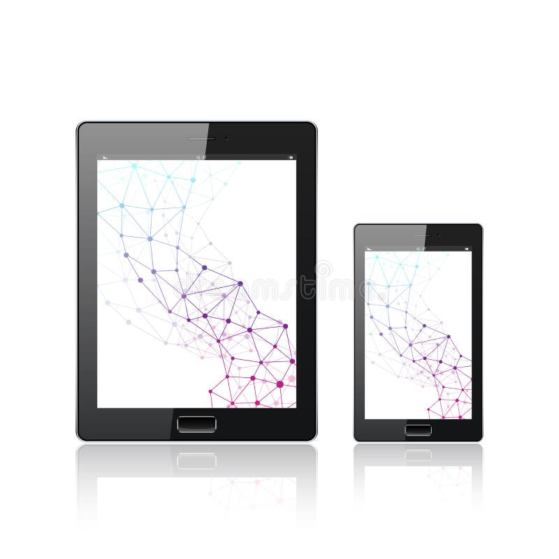 Modern Digital Tablet PC with Mobile Smartphone on the White. Molecule ...