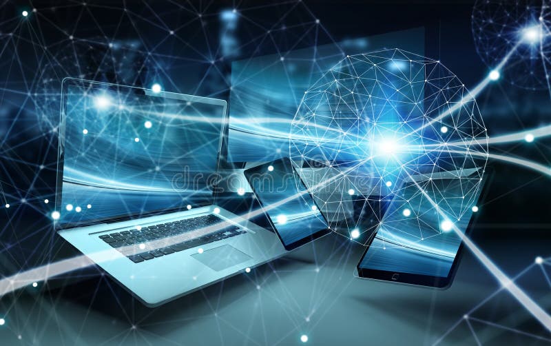 Modern Digital Tech Device Connected To Each Other 3D Rendering Stock ...