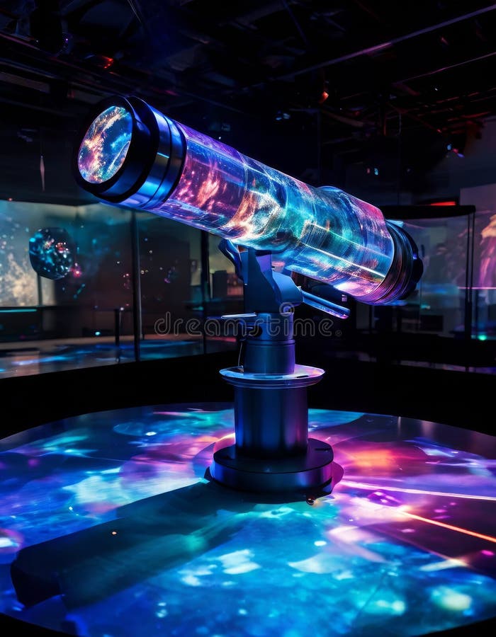 Modern Digital Telescope with Vibrant Holographic Display Stock Photo ...