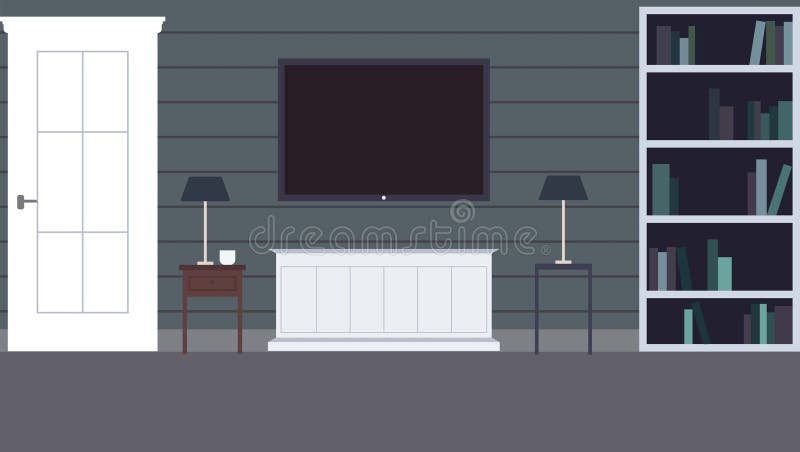 Modern Digital Television in the Living Room at Home with Bookshelf ...