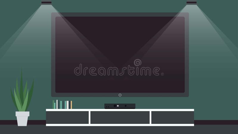 Modern Digital Television in Living Room at Home with Spotlight Stock ...