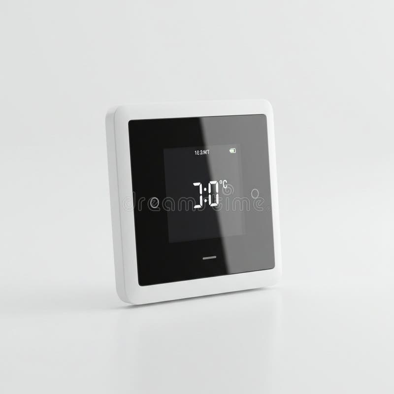 Modern Digital Thermostat with a Sleek, Square Design Featuring a Black ...