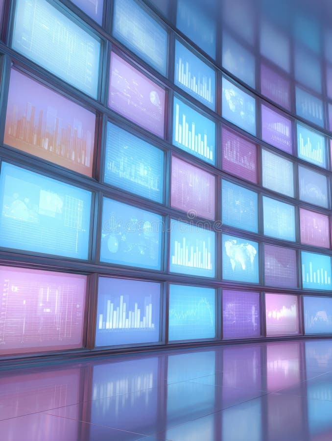 Modern Digital Wall Displays Vibrant Data Visualizations in a ...