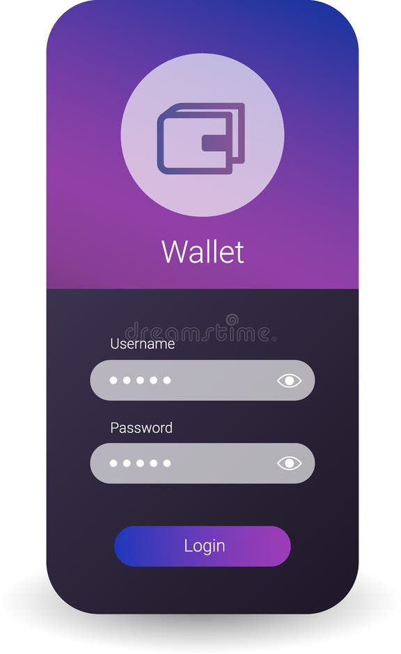 Modern Digital Wallet App Login Interface with Gradient Background and User Input Fields Stock ...
