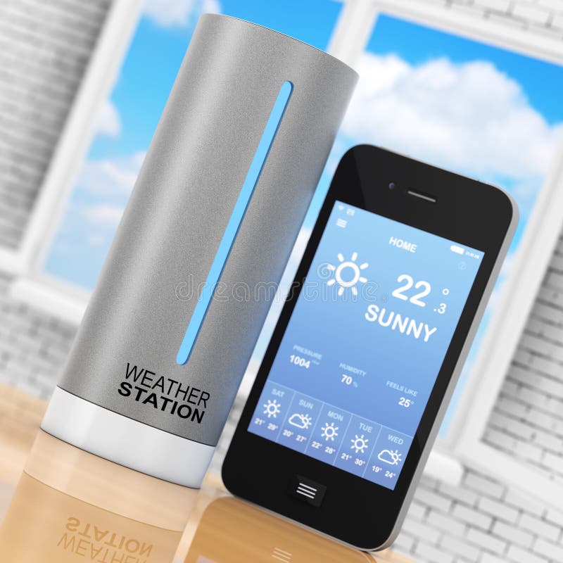Modern Digital Wireless Home Weather Station with Mobile Phone W Stock ...