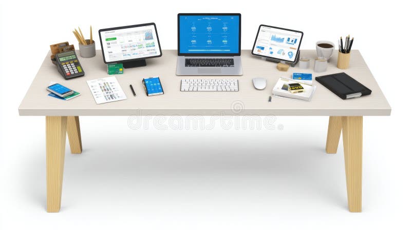 Modern Digital Workplace stock illustration. Illustration of calculator ...