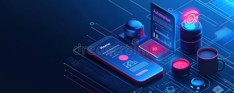High-tech Digital Workspace with Smartphone and Futuristic Interface ...