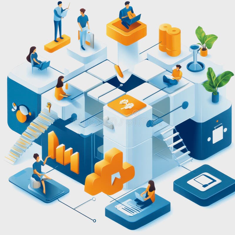 Modern Digital Workspace Illustration Depicting Professionals Engaged ...