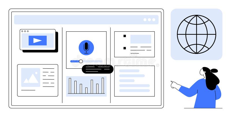 Modern Digital Workspace with Interactive Elements and Global ...