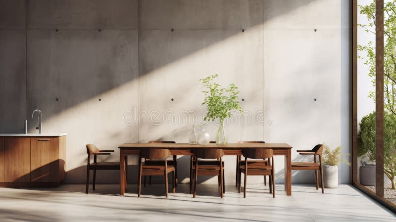 Modern Dining Area Featuring Spacious Wooden Table in Sleek Kitchen ...