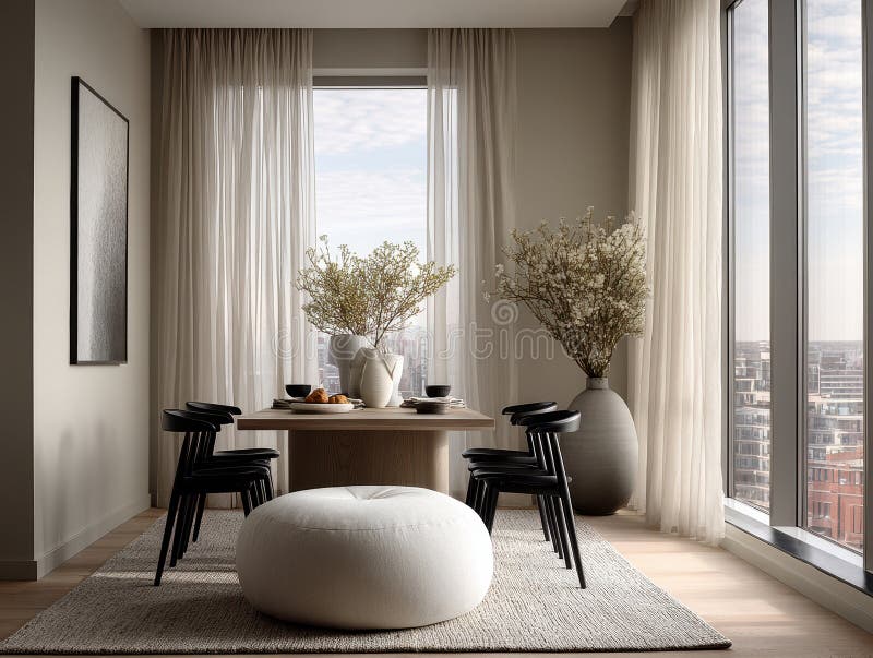 Modern Dining Room Minimalist Aesthetic Features Rectangular Table ...