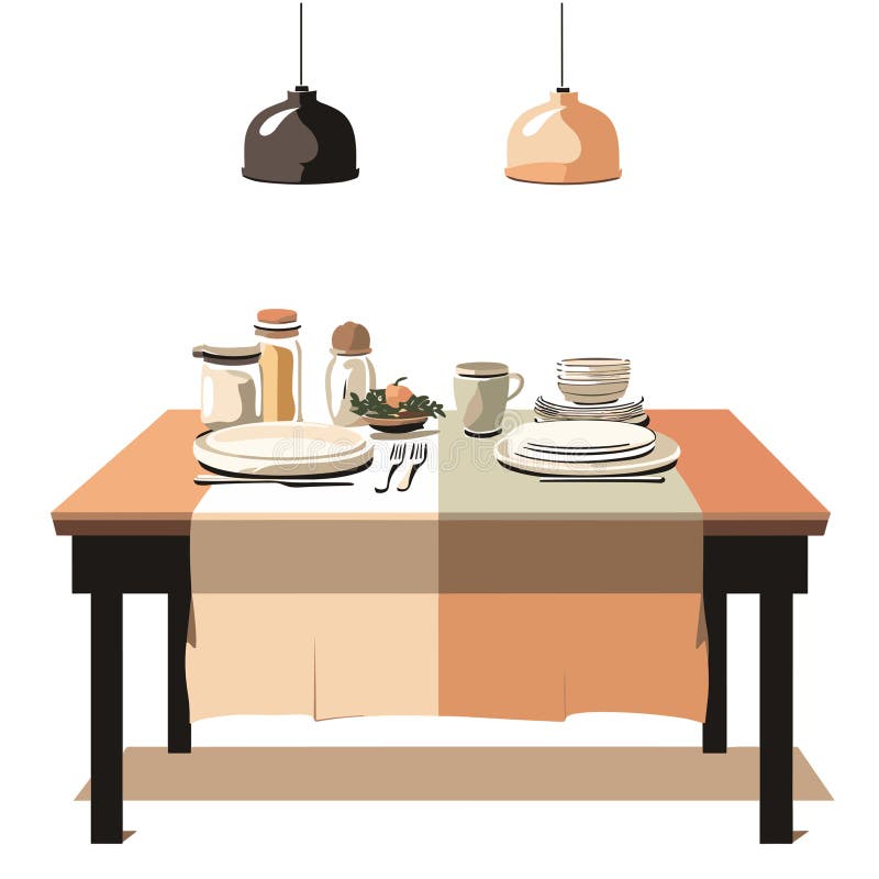 Modern Dining: Dining Table with Utensils Vector Illustration in Flat ...