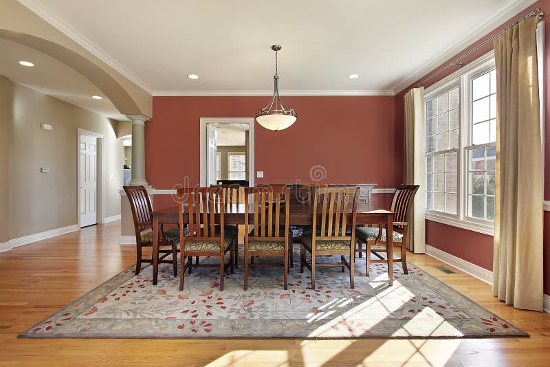 Dining Room with Cherry Wood Flooring Stock Photo - Image of fixtures ...