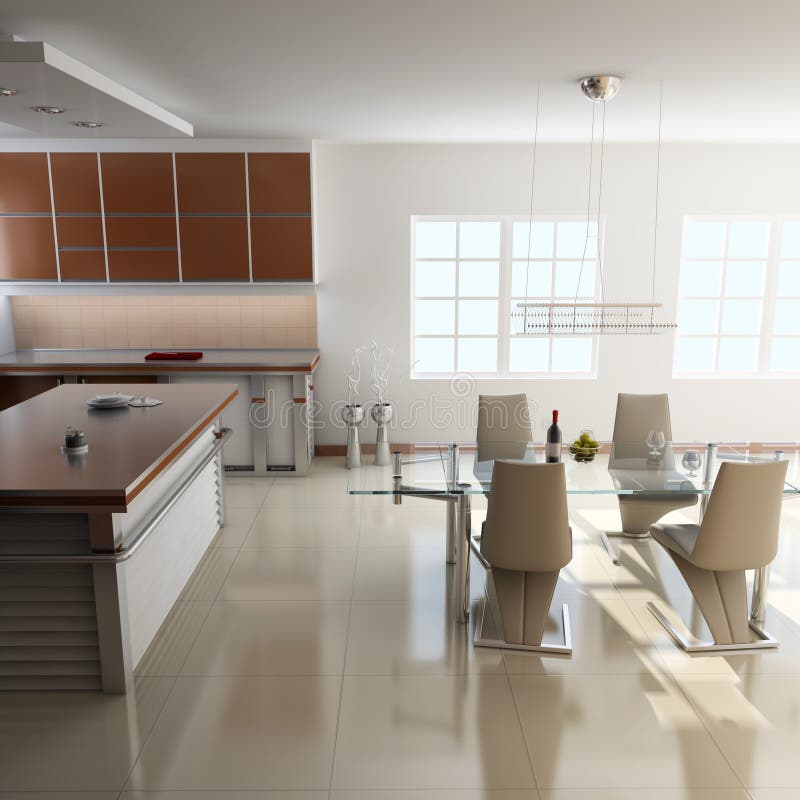 Gray White Urban Contemporary Modern Minimalism High-tech Kitchen Stock ...