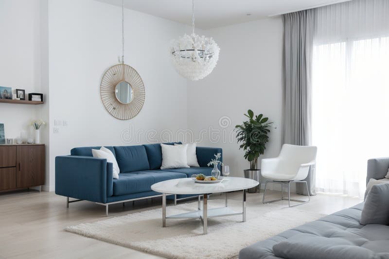 Modern Dining Room with Blue Sofa - Ing Stock Illustration ...