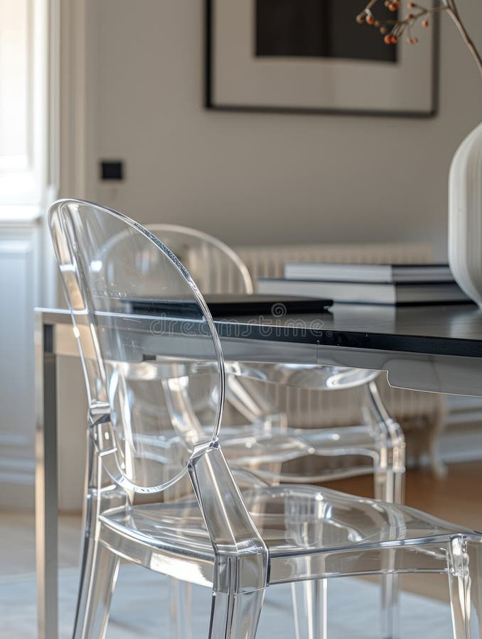 Modern Dining Room with Clear Chairs and Glass Table Stock Image ...