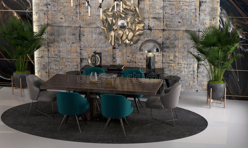 Modern Dining Room Design of Old Concrete Decoration with Console and ...