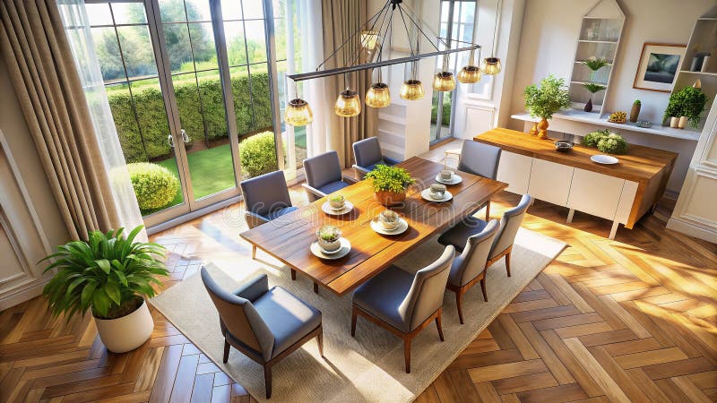 Modern Dining Room Design a TopDown 3D Render of a Spacious Extendable ...