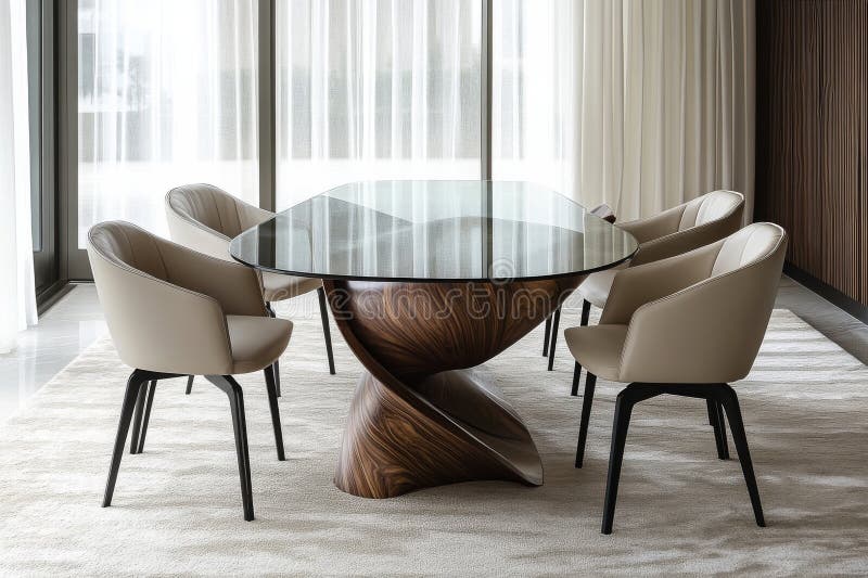 Modern Dining Room Featuring Unique Table Design and Elegant Chairs in ...