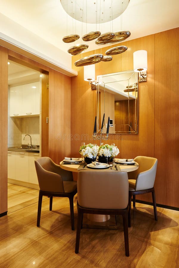 Modern Dining Room Illuminated by Led Lighting Stock Photo - Image of ...