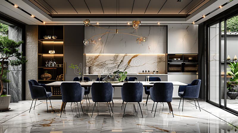 Modern Dining Room Interior Design Stock Illustration - Illustration of ...