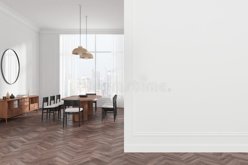 Modern Dining Room Interior with Empty White Wall for Mockup. 3D ...