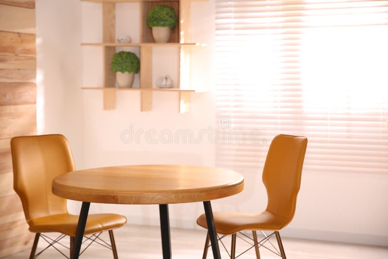 Modern Dining Room Interior with Stylish Wooden Table Stock Image ...