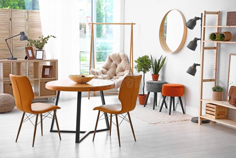 Modern Dining Room Interior with Table Stock Image - Image of detail ...