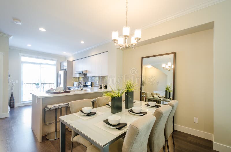 Modern Dining Room and Kitchen Stock Image - Image of design, decor ...