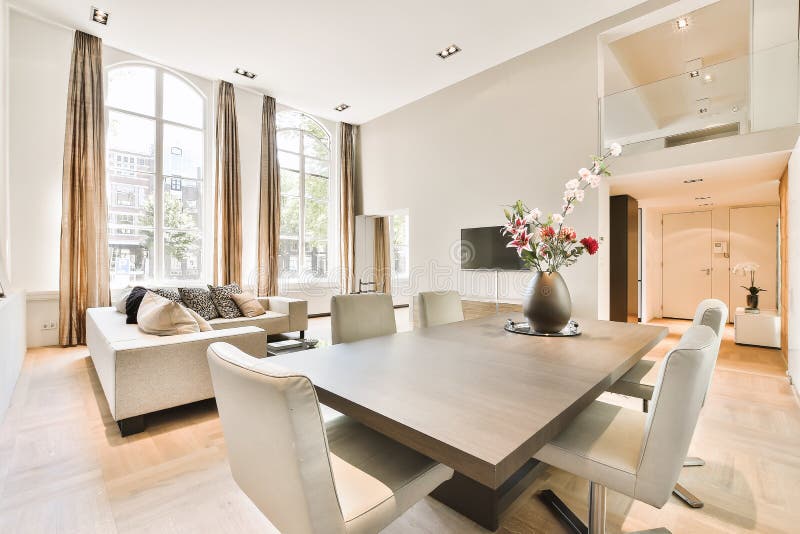 Dining room interior stock image. Image of home, building - 219795805