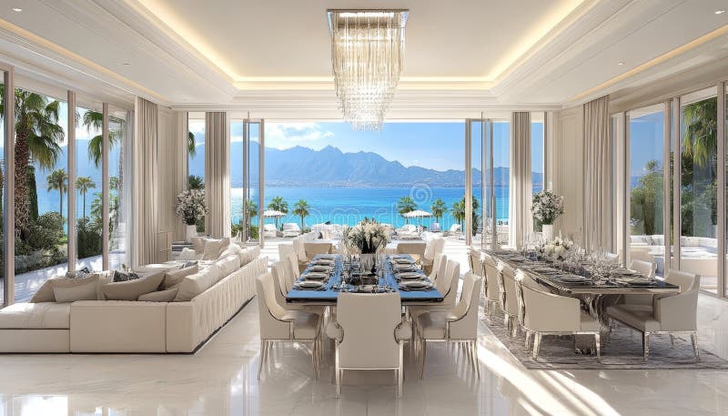 Modern Dining Room in Luxury Seaside Villa with Panoramic Ocean View ...