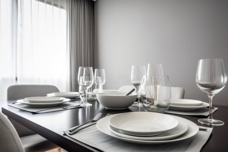 Modern Dining Room with Minimalist Setting and Sleek White Plates ...