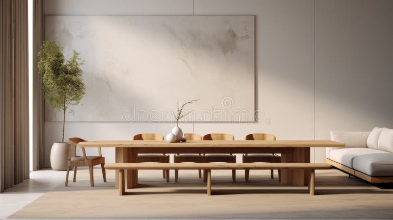 Modern Dining Room Scene Panoramic Scale 3d Rendering with Abstract ...