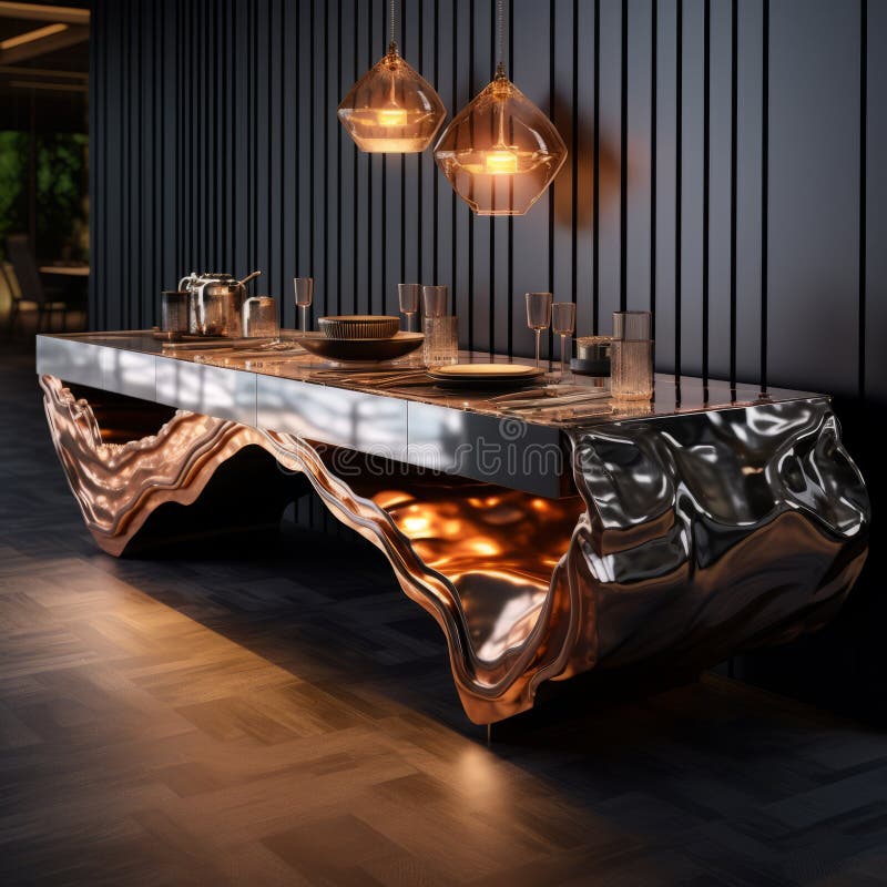 Modern Dining Table with Baroque Design and Dramatic Lighting Stock ...