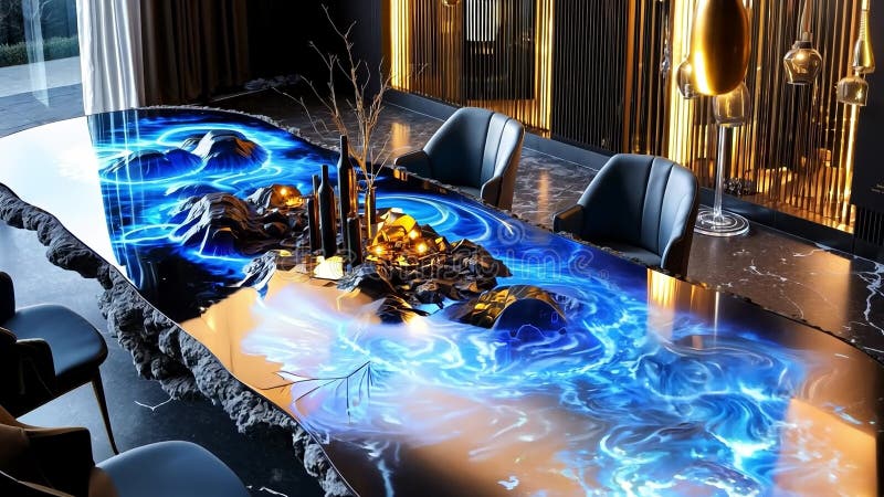 A Dining Room Table with a Blue Light on Top of it Stock Video - Video ...