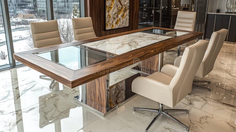 Modern Dining Table in Luxury Office with City View Stock Illustration ...