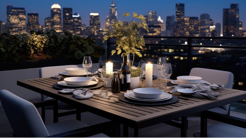 Modern Dining Table Outside Stock Illustration - Illustration of luxury ...