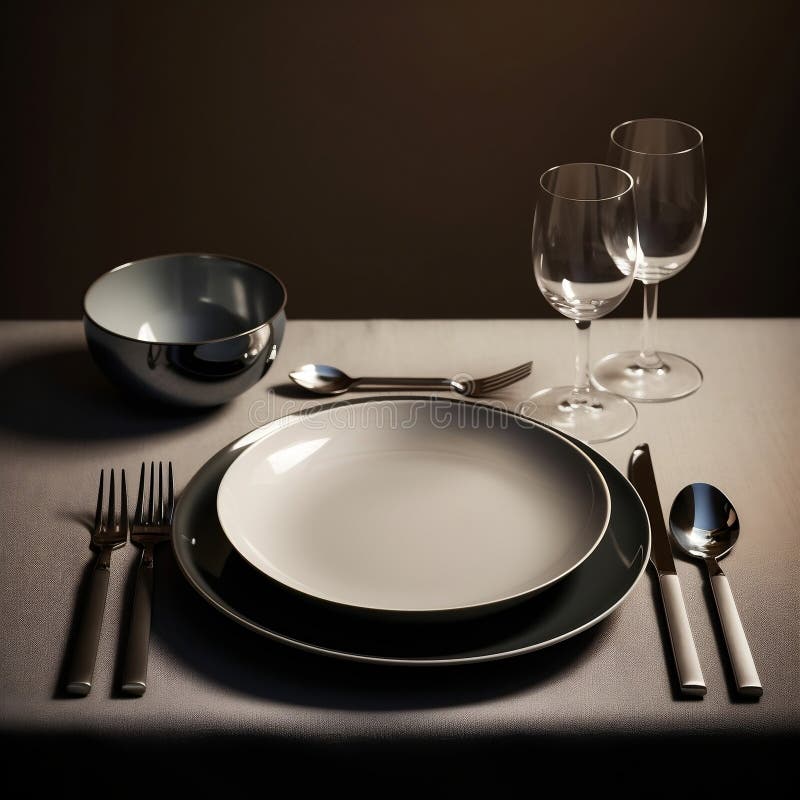 Modern Dining Table with Plates. Generative AI Stock Illustration ...