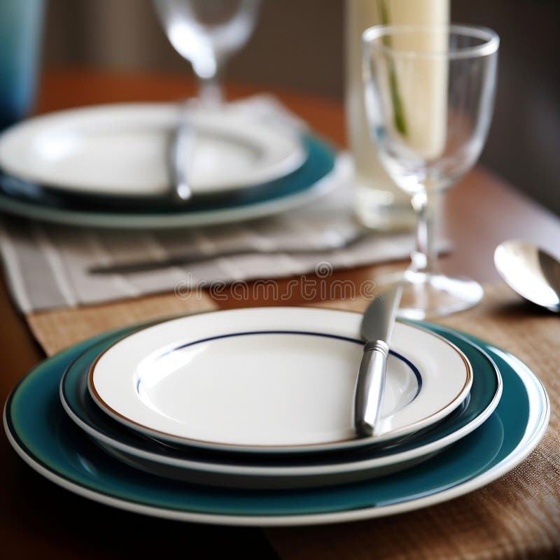 Modern Dining Table with Plates. Generative AI Stock Illustration ...