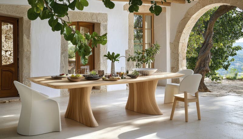 A Modern Dining Table Sits Elegantly Beneath a Pergola, Its Clean Lines ...