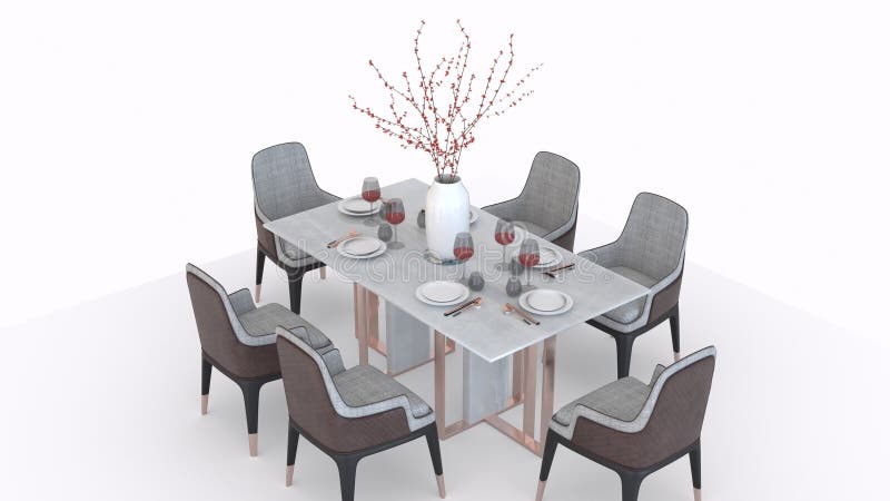 Modern Dining Table with White Background Stock Image - Image of light ...