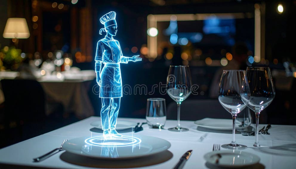 Modern Dining Technology Upscale Restaurant Holographic Chef Display ...