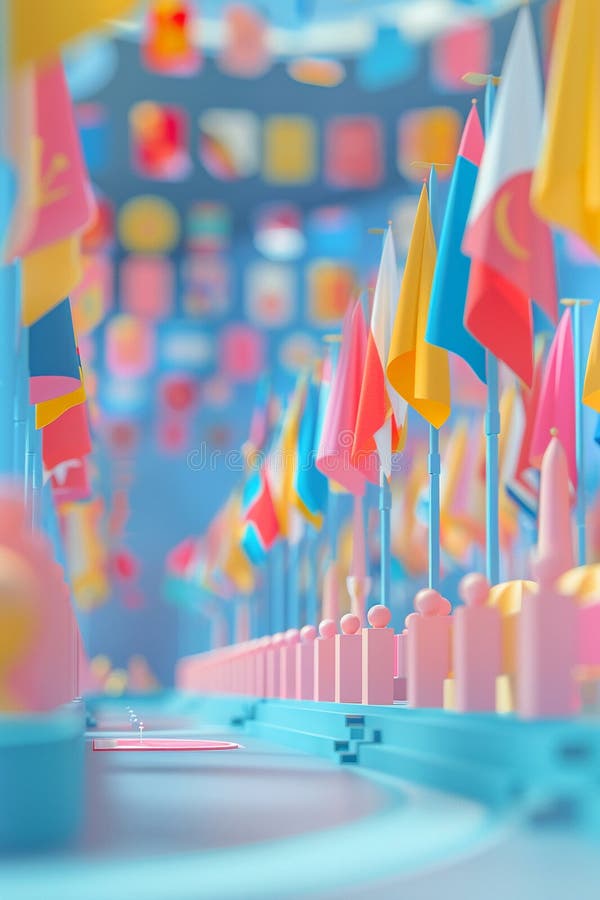 Modern Diplomatic Summit at a UN-style Assembly Hall, Delegates from ...