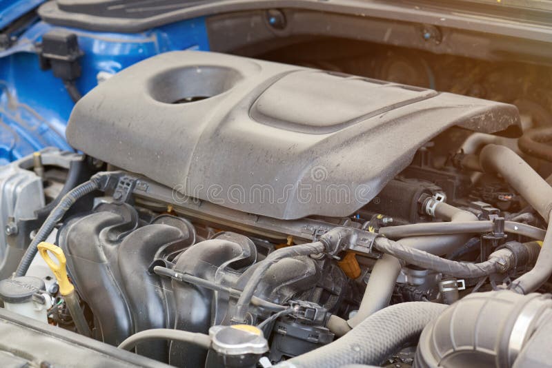 Modern dirty car engine stock image. Image of service - 127247701