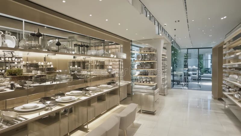 Modern Dishware and Tableware Store Interior with Elegant Displays and ...