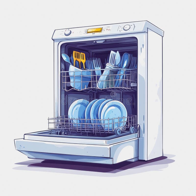Modern Dishwasher with Clean Dishes Inside Showcasing Efficiency and ...