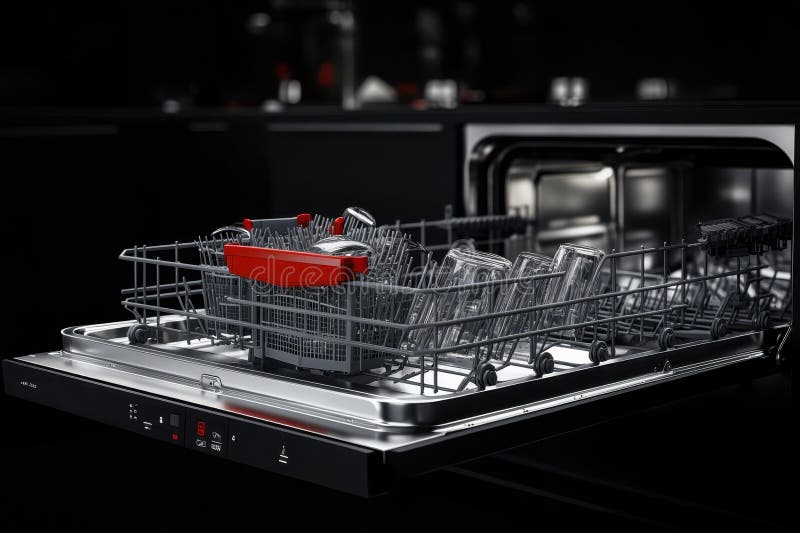 Modern Dishwasher Clean Utensils Dishes Sleek Kitchen Setting Stock ...